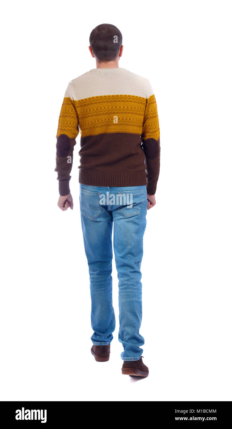 Back view of going handsome man. walking young guy . Rear view people ...