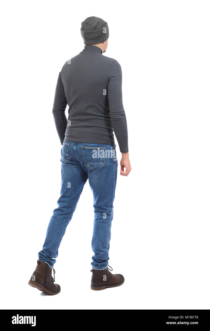 Back view of going handsome man. walking young guy . Rear view people ...
