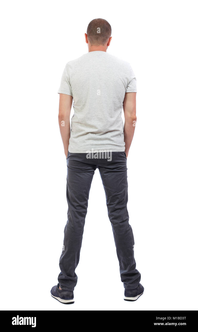 Back view of man in jeans. Standing young guy. Rear view people ...
