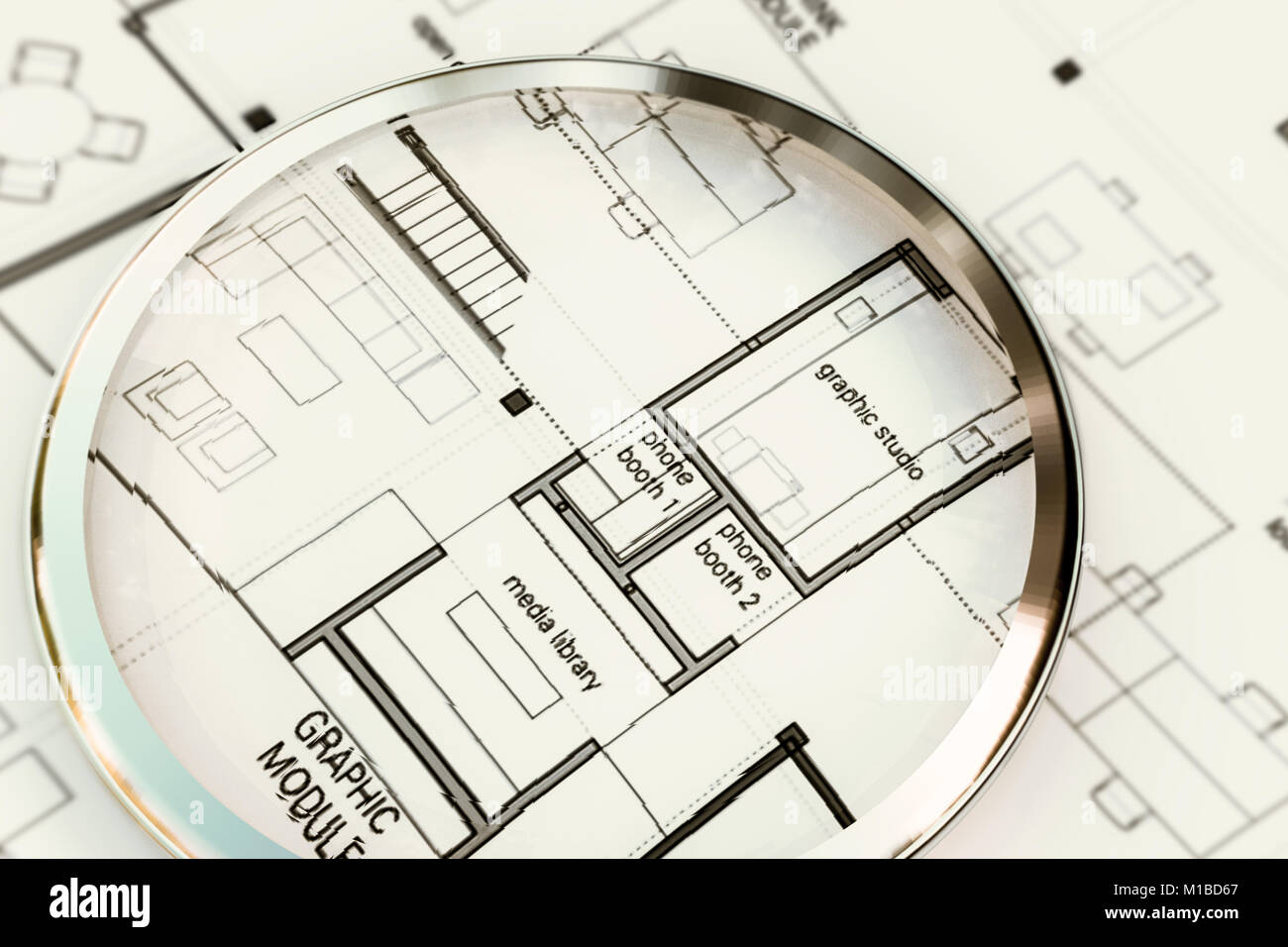3d illustration of a magnifier on an architectural plan Stock Photo - Alamy