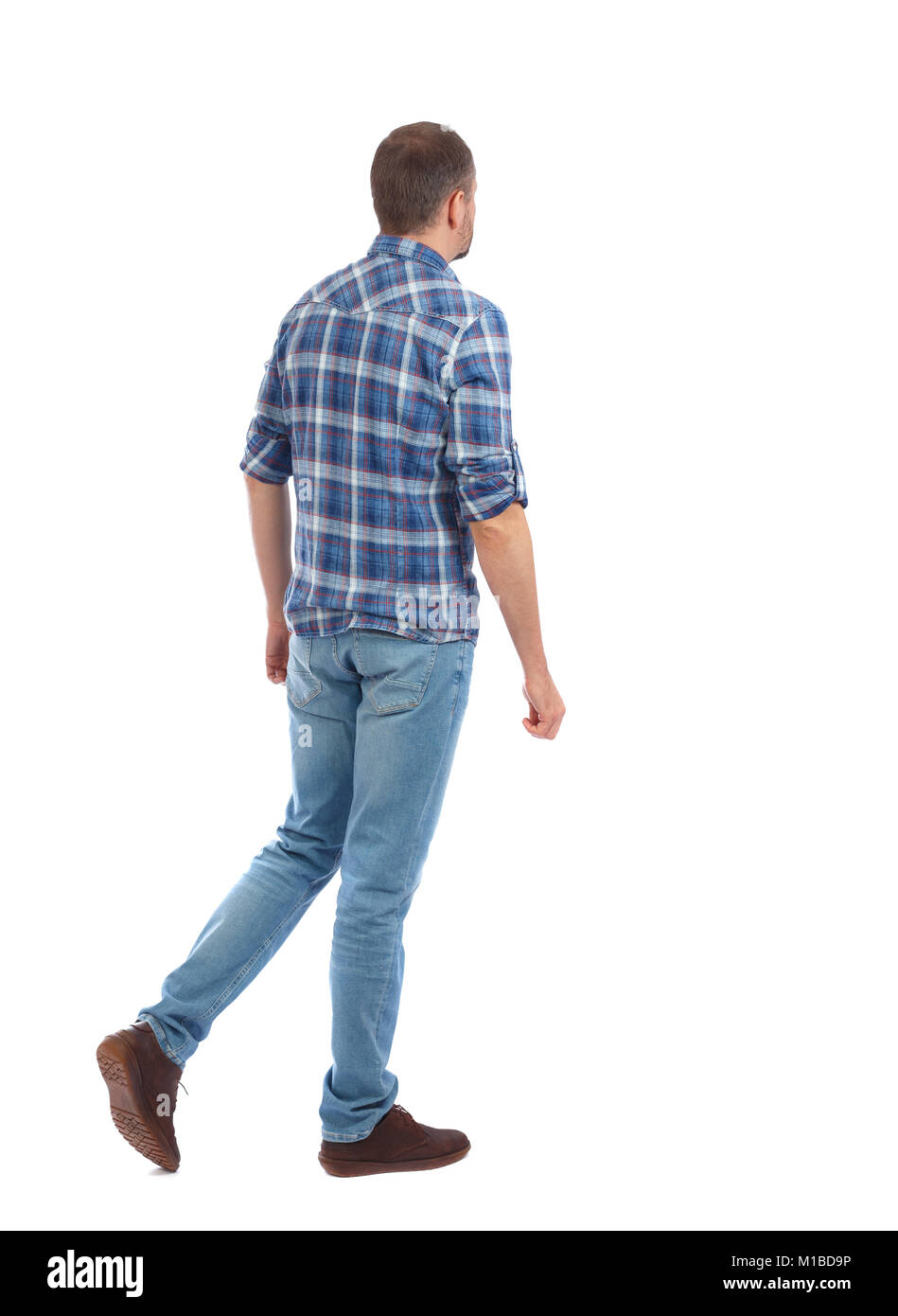 Back view of going handsome man. walking young guy . Rear view people ...