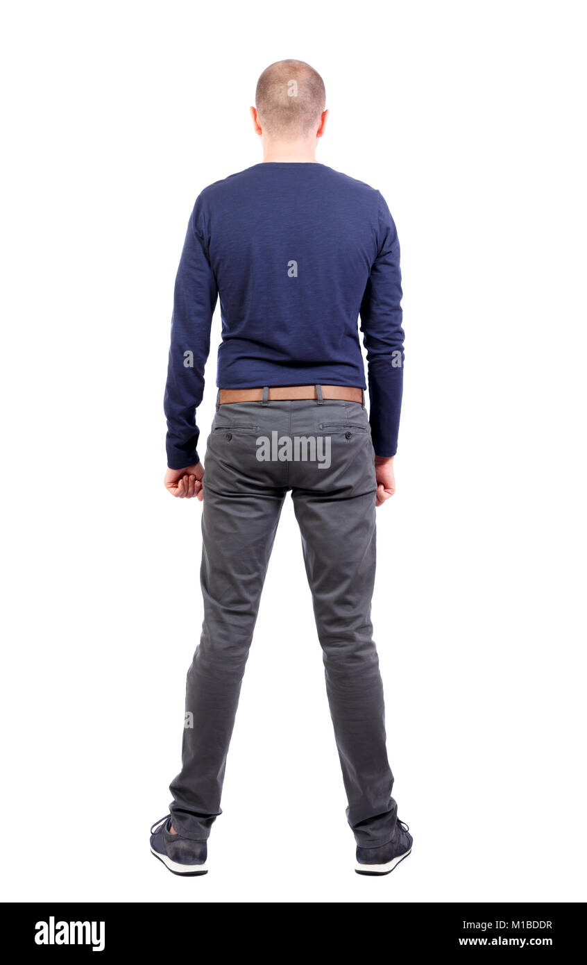 Back view of man in jeans. Standing young guy. Rear view people ...