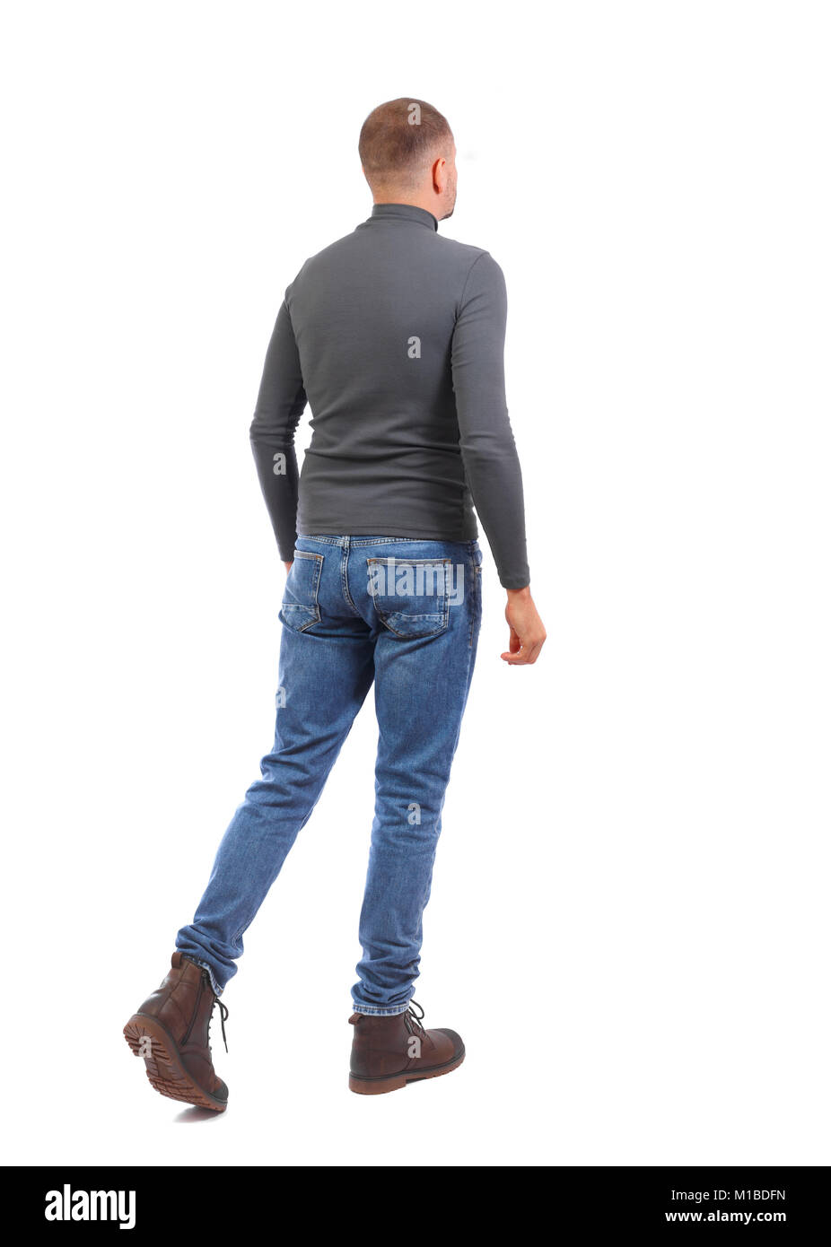 Back view of going handsome man. walking young guy . Rear view people ...