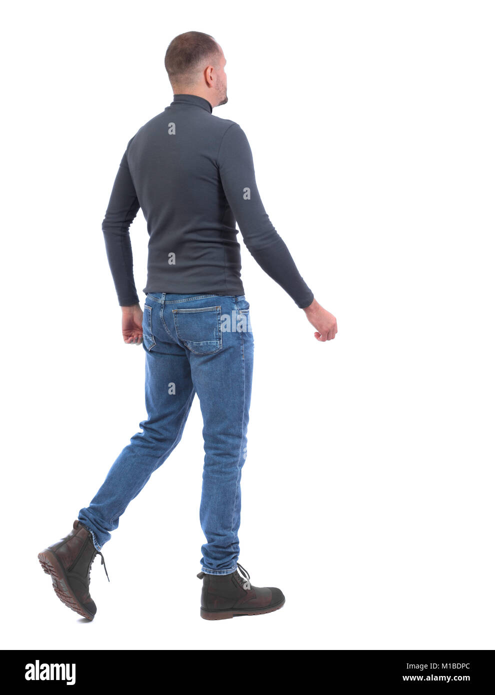 Back view of going handsome man. walking young guy . Rear view people ...