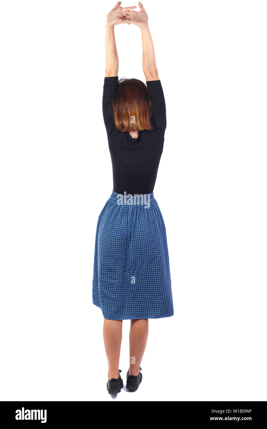 Back view of shocked woman in dress. upset young girl. Rear view people ...