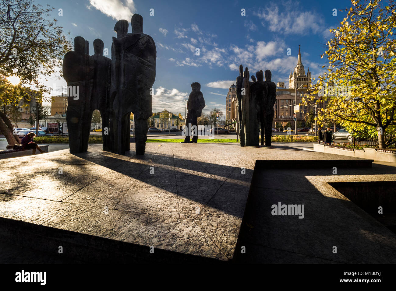 Russia, Moscow. Novinsky Boulevard. The monument to Joseph Brodsky ...
