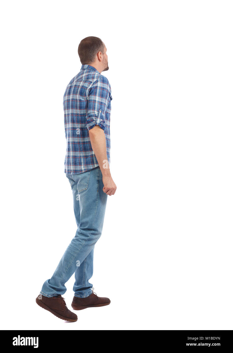 Back view of going handsome man. walking young guy . Rear view people ...