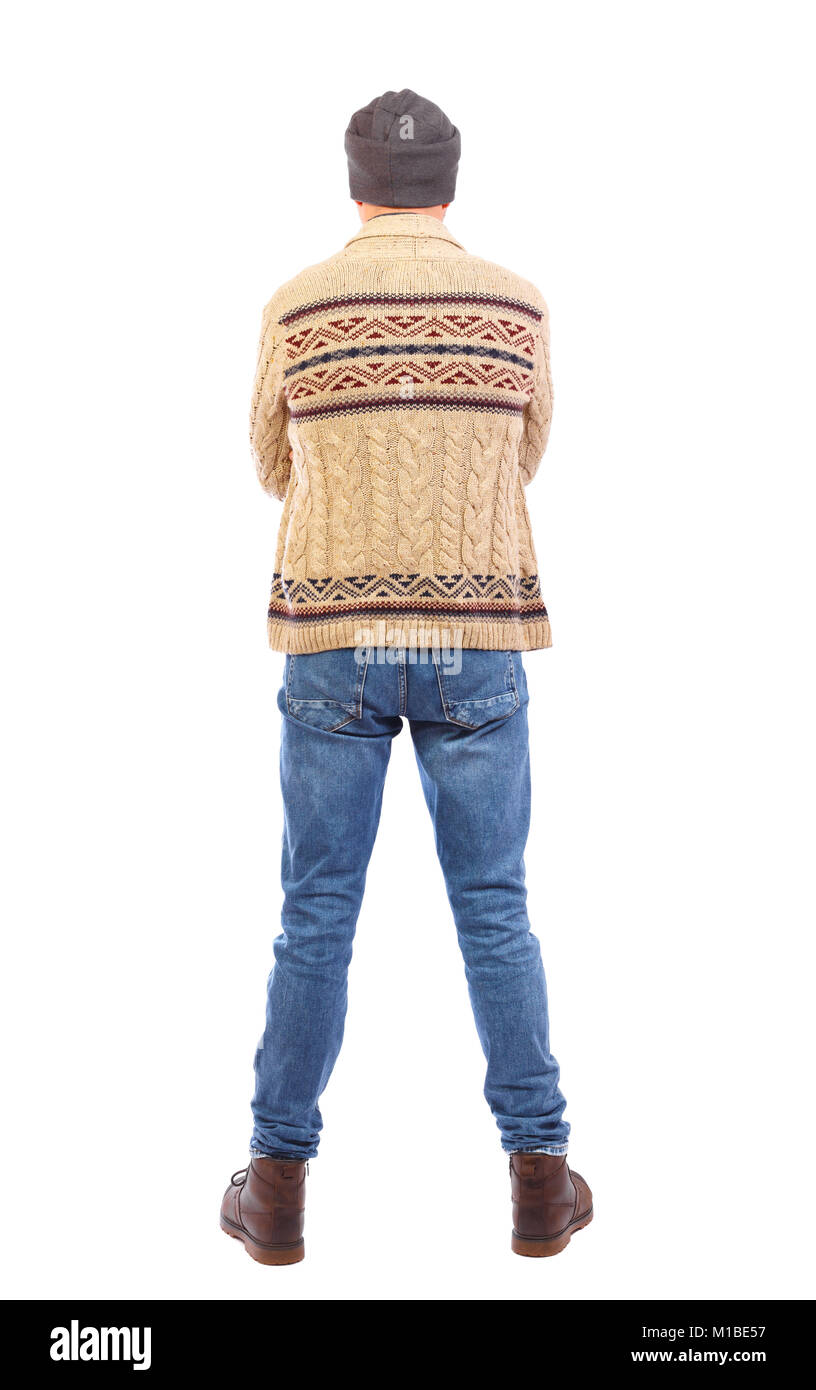 Back view of man in jeans. Standing young guy. Rear view people ...