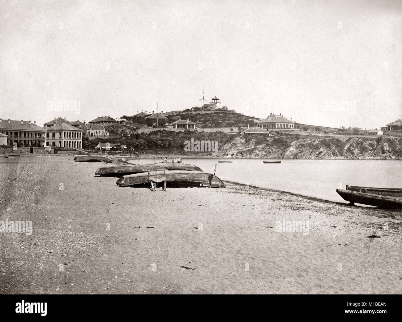 Boats on the beach, Chefoo (Yantai) China, c.1880's Stock Photo - Alamy