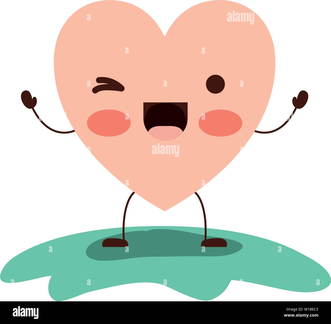 heart character kawaii wink expression in colorful silhouette Stock ...