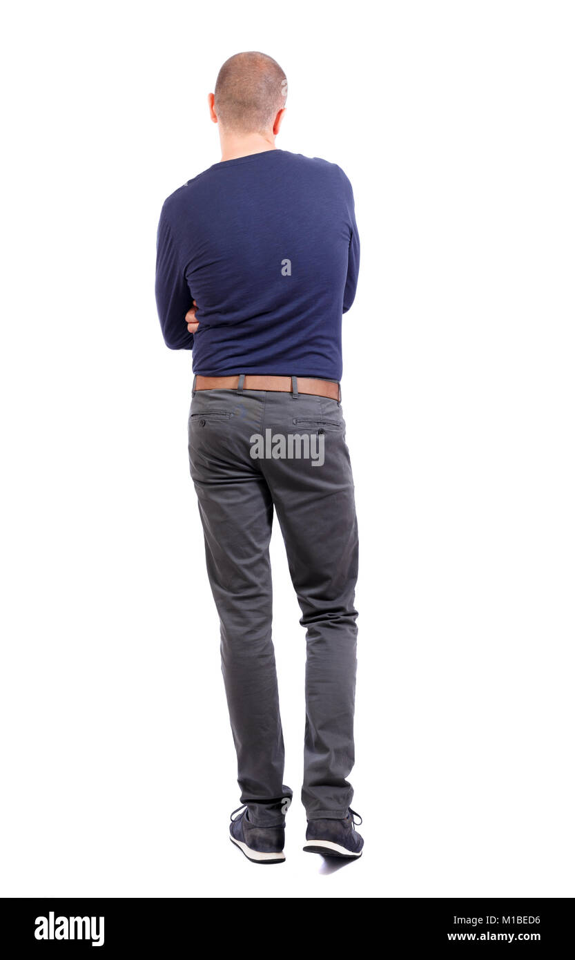 Back view of man in jeans. Standing young guy. Rear view people ...