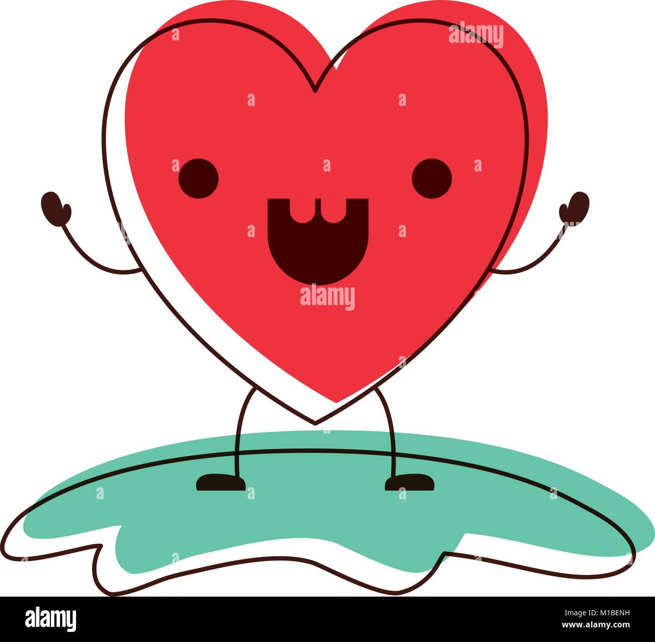 heart character kawaii cheerful expression in watercolor silhouette ...