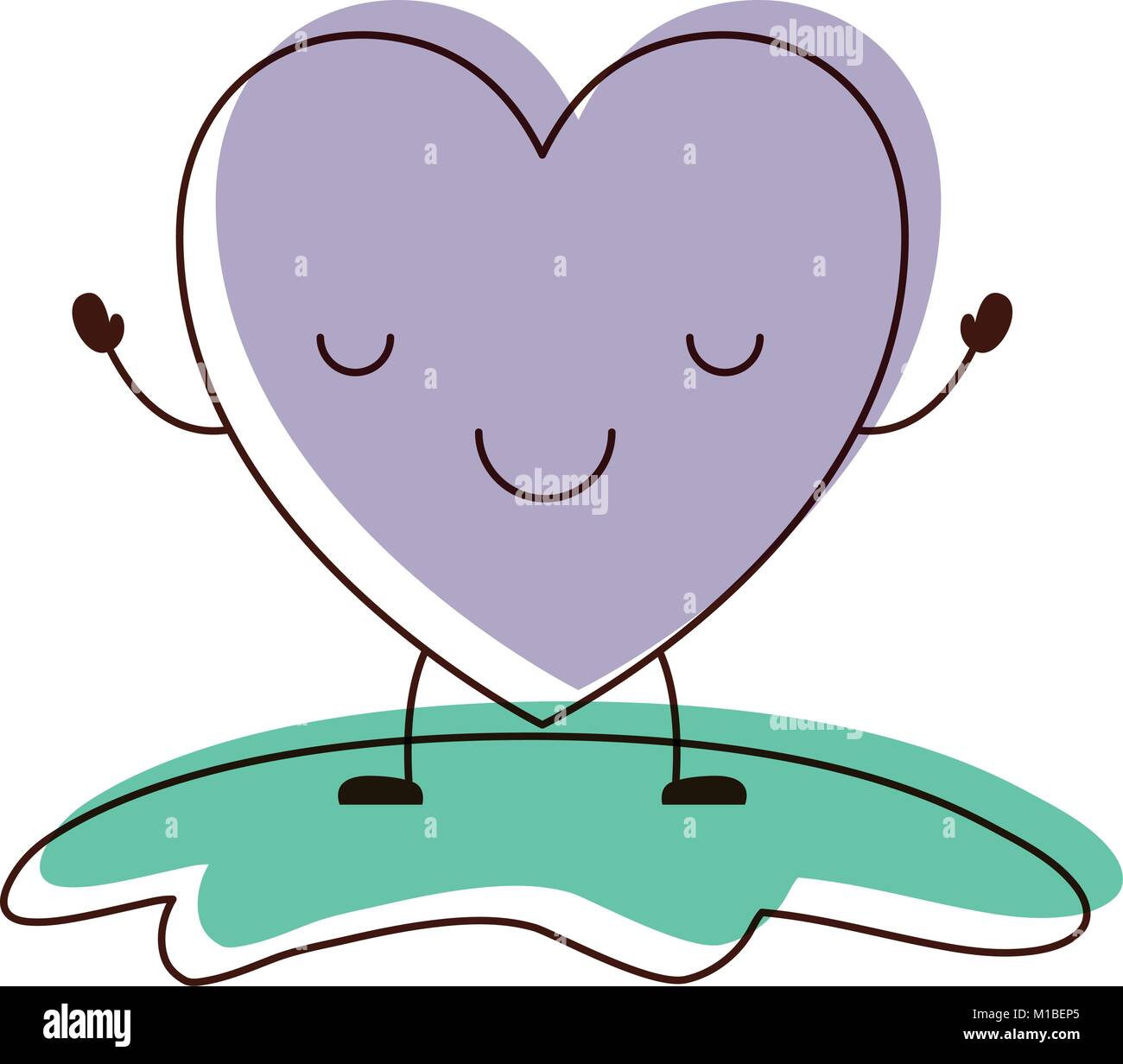 heart character kawaii calm expression in watercolor silhouette Stock ...