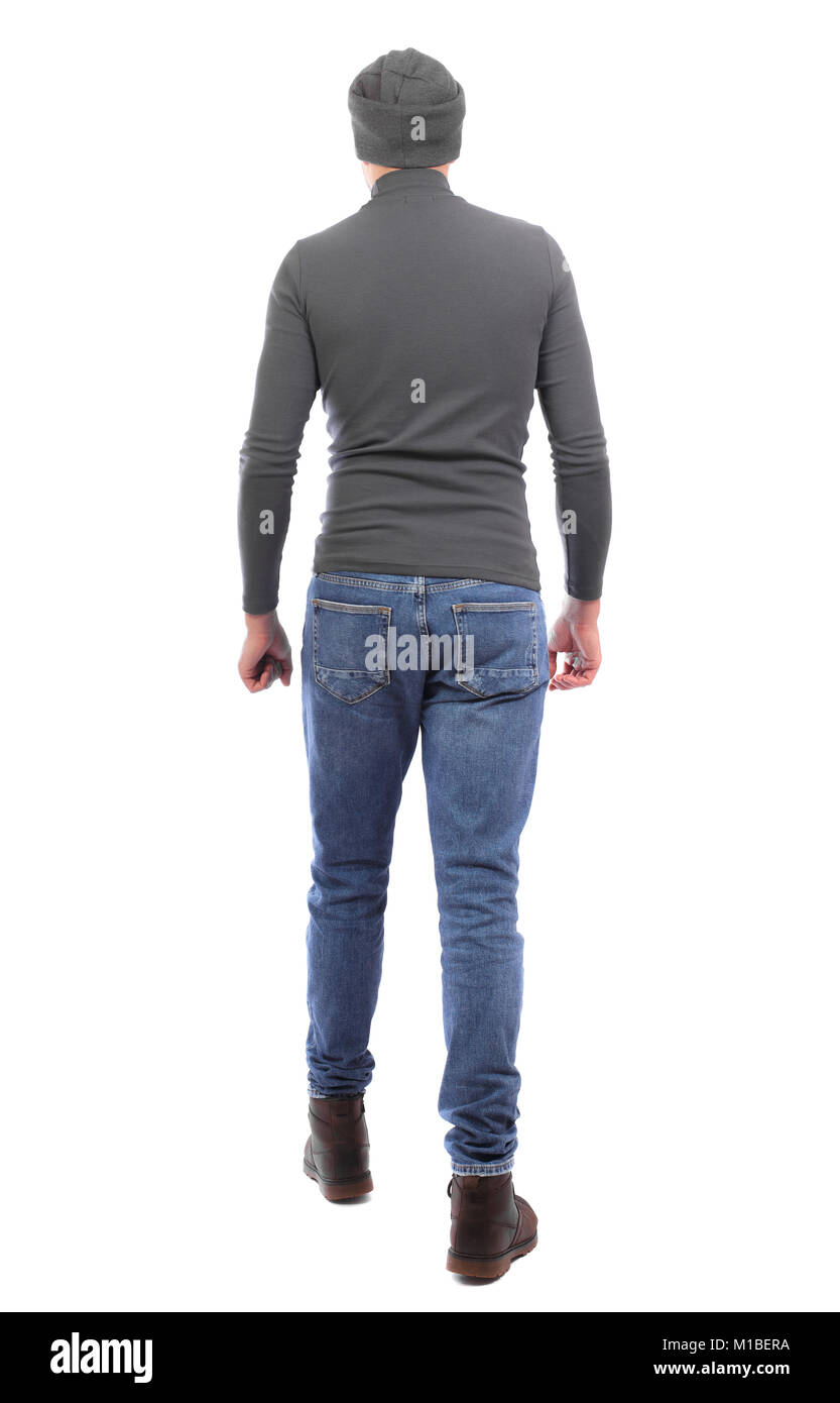 Back view of going handsome man. walking young guy . Rear view people ...