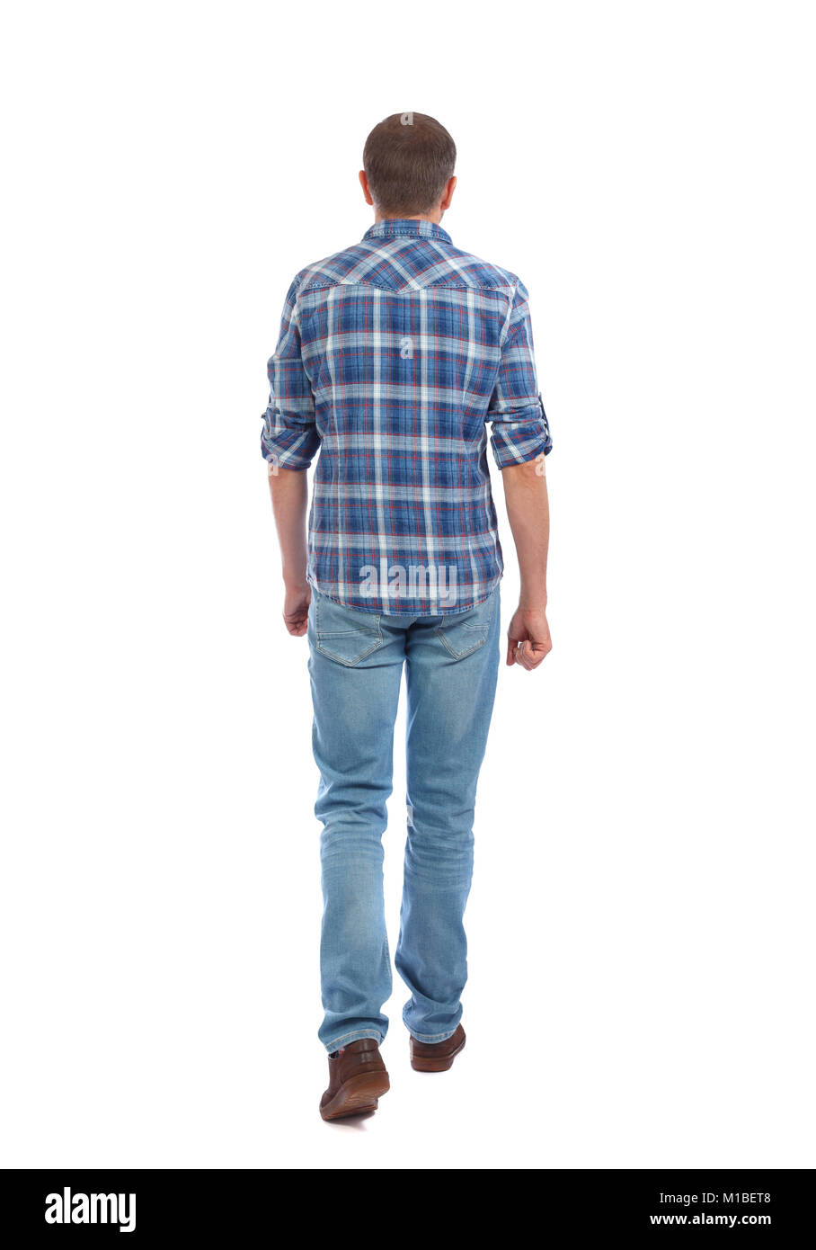 Back view of going handsome man. walking young guy . Rear view people ...