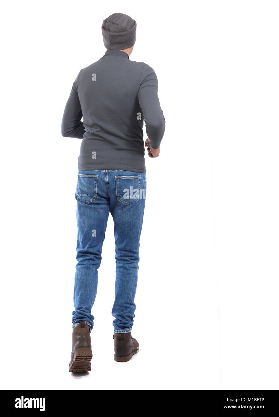 Back view of going handsome man. walking young guy . Rear view people ...