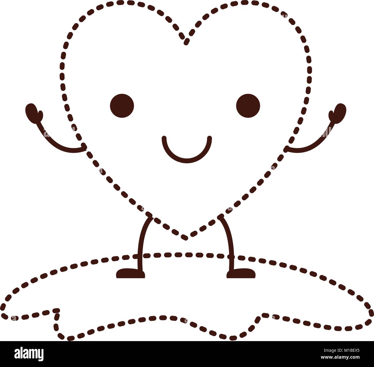 heart character kawaii with wings and smiling expression in brown ...