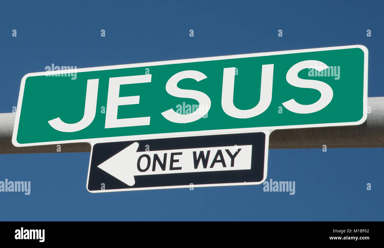 Jesus One Way highway sign Stock Photo - Alamy