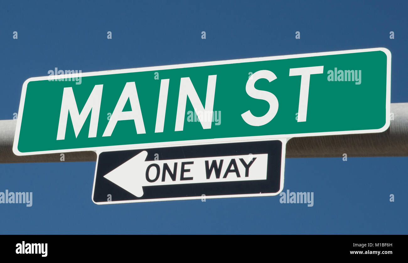 Sign for Main Street One Way Stock Photo - Alamy