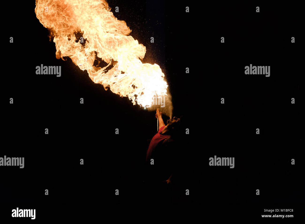 Fire Eater. The opening event of the Venice Carnival 2018. Venice ...