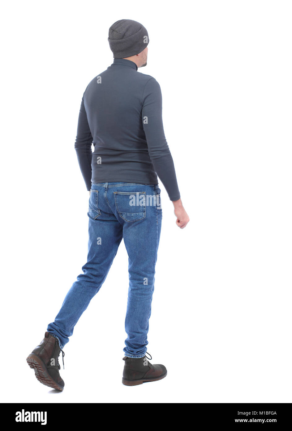 Back view of going handsome man. walking young guy . Rear view people ...