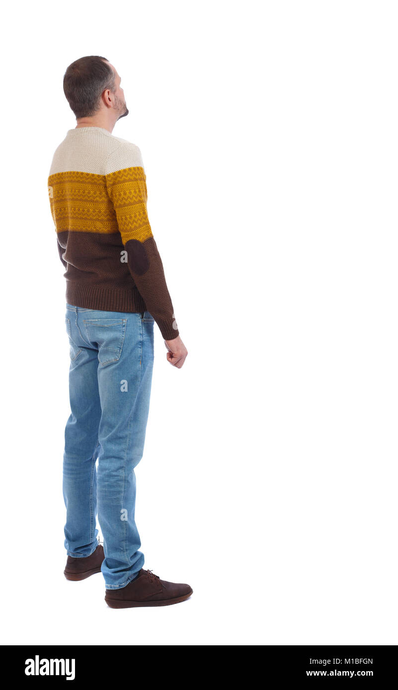 Back view of man in jeans. Standing young guy. Rear view people ...