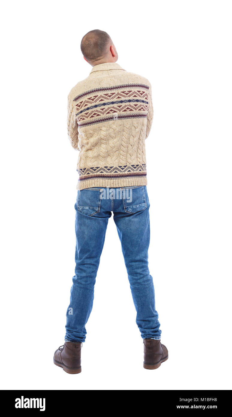 Back view of man in jeans. Standing young guy. Rear view people ...