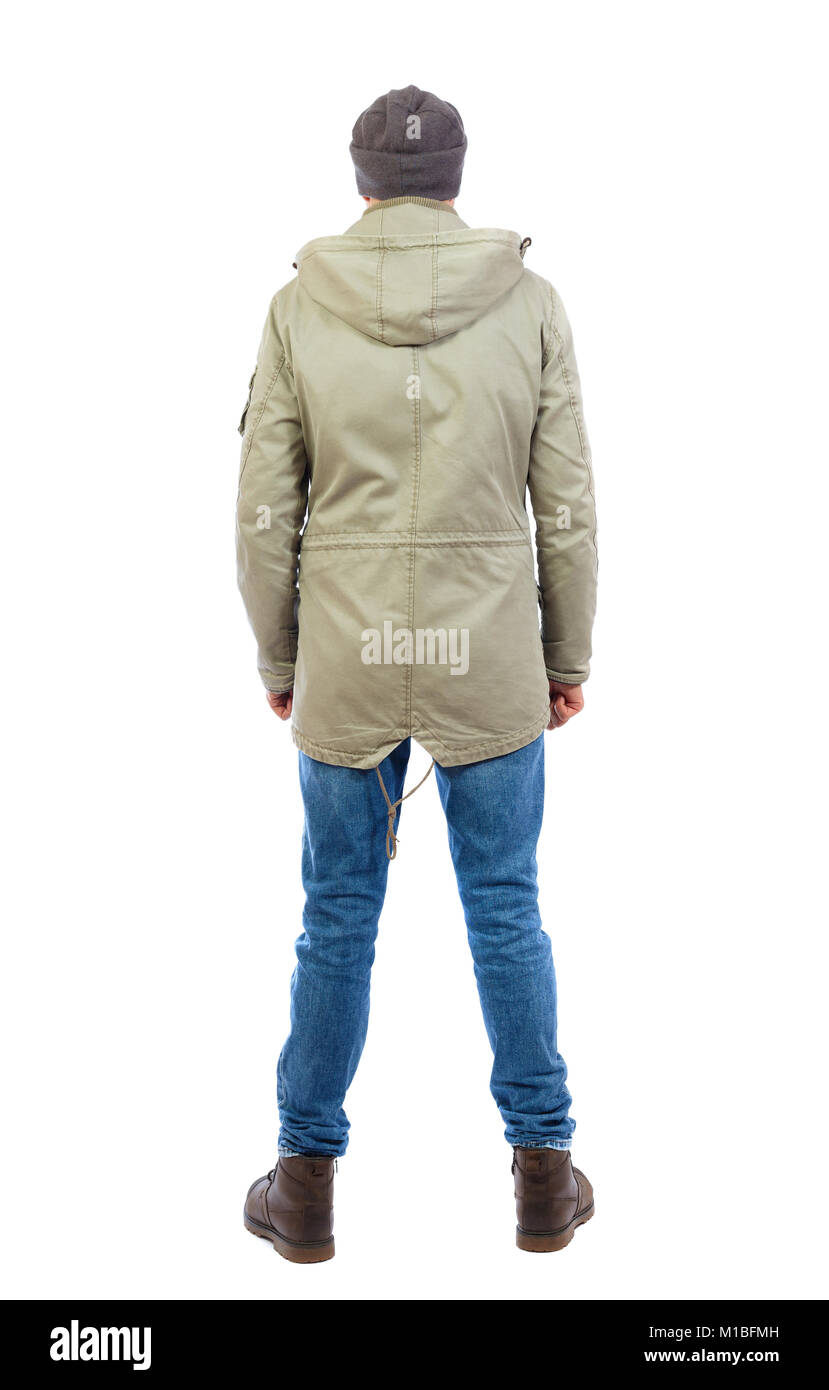 Back view of man in jeans. Standing young guy. Rear view people ...