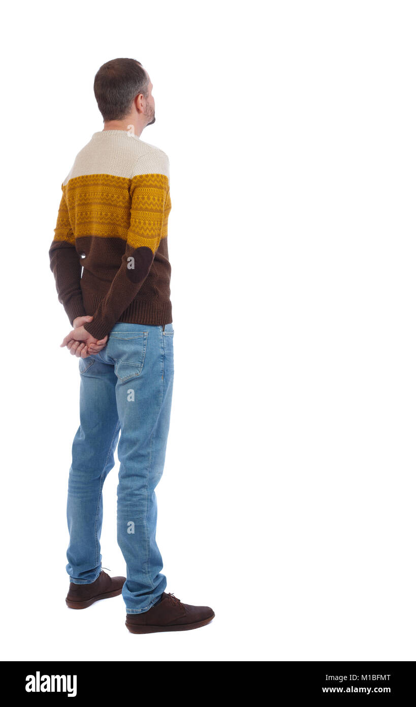 Back view of man in jeans. Standing young guy. Rear view people ...