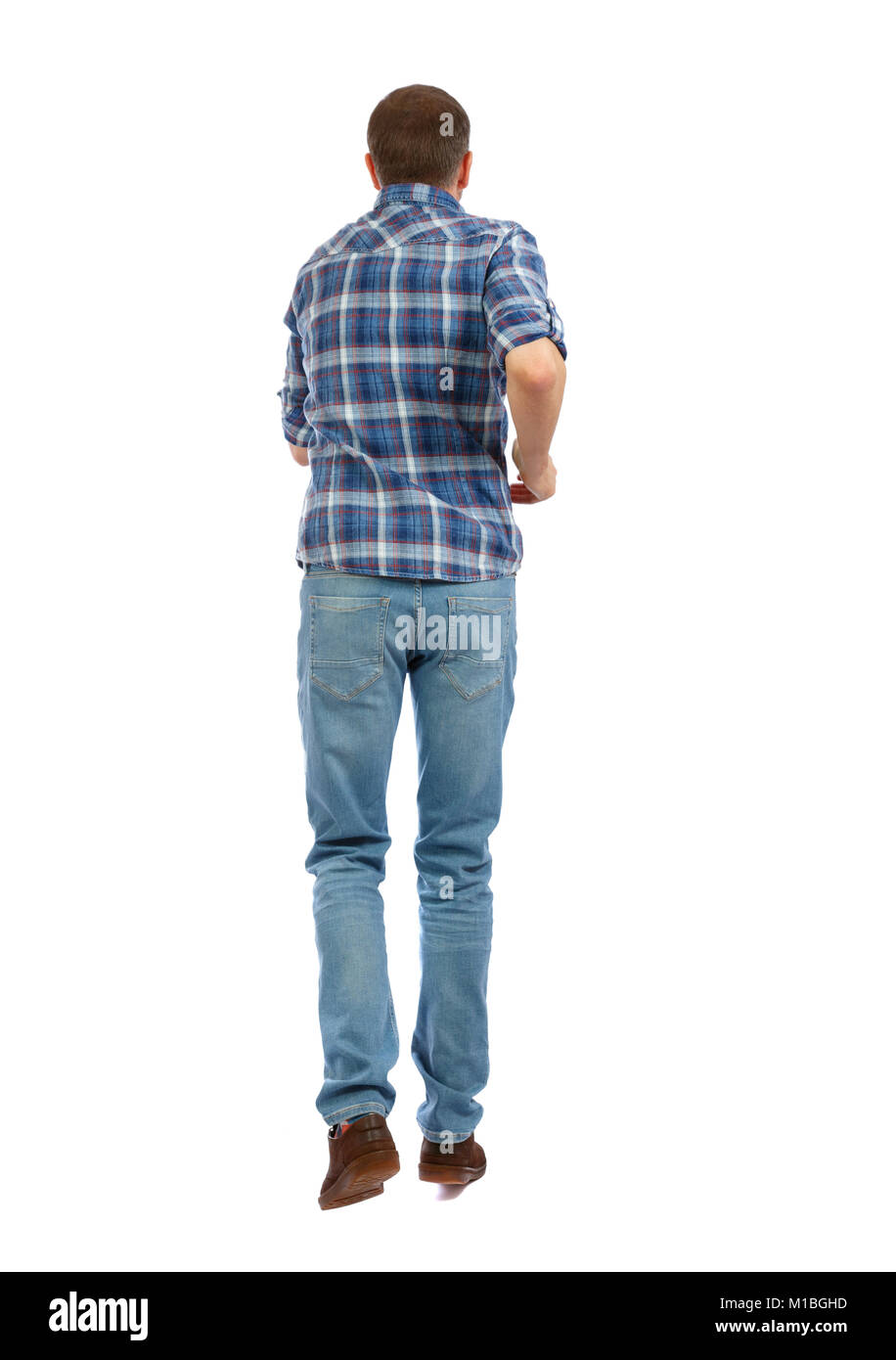 Back view of going handsome man. walking young guy . Rear view people ...