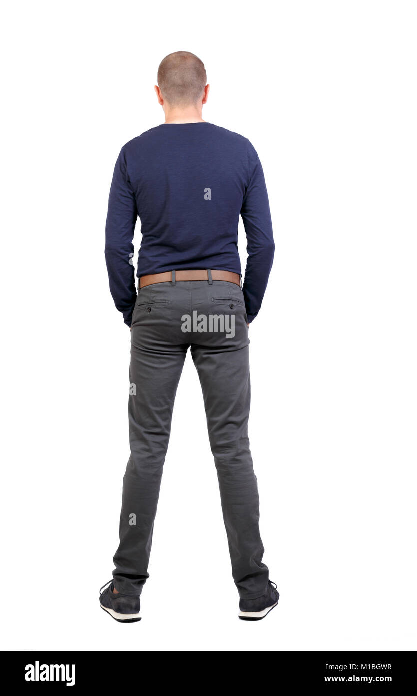 Back view of man in jeans. Standing young guy. Rear view people ...