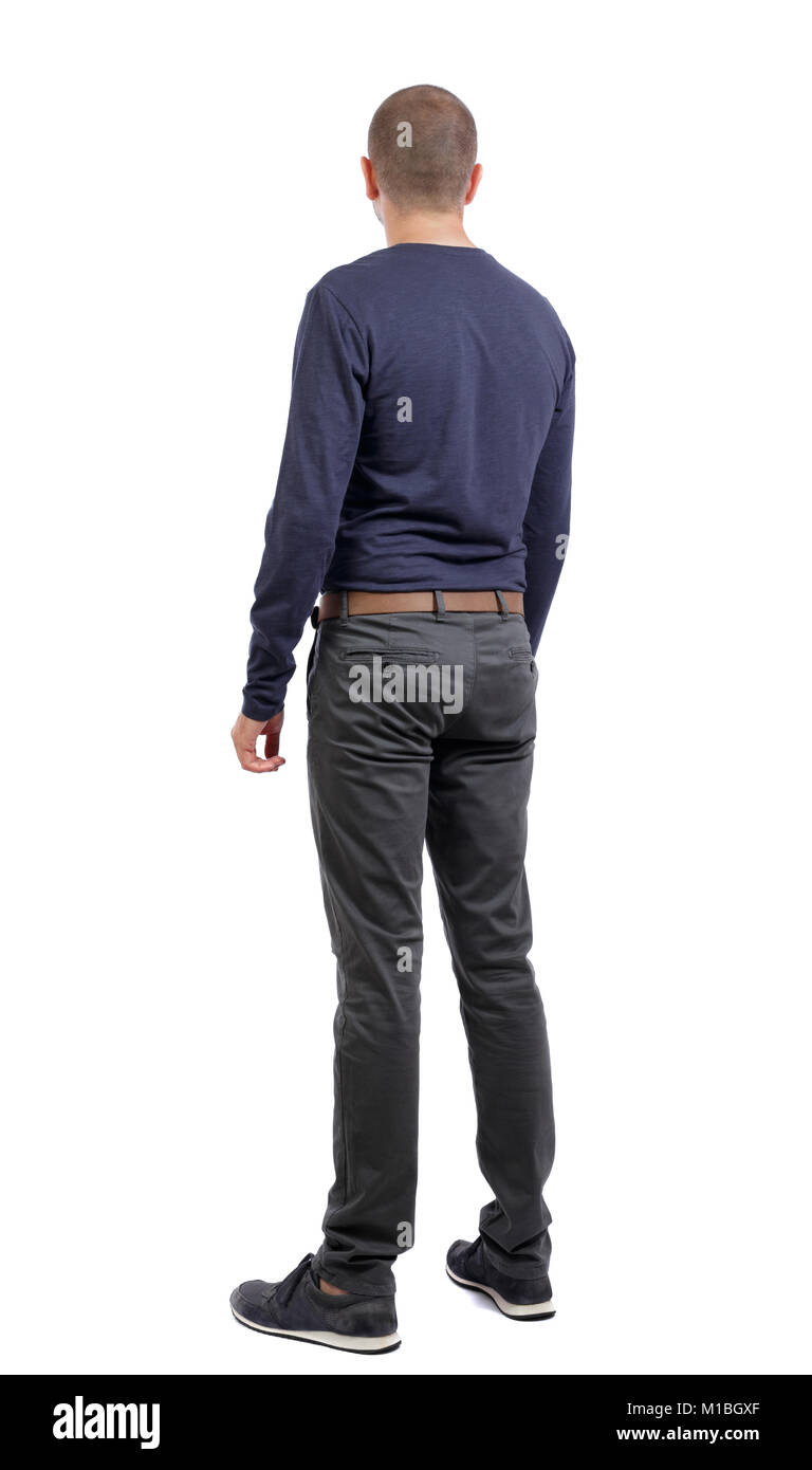 Back view of man in jeans. Standing young guy. Rear view people ...