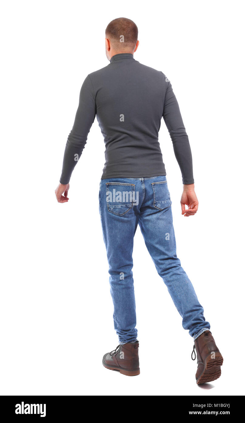 Back view of going handsome man. walking young guy . Rear view people ...