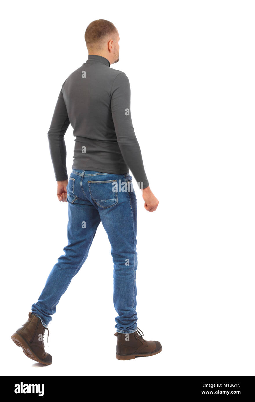 Back view of going handsome man. walking young guy . Rear view people ...