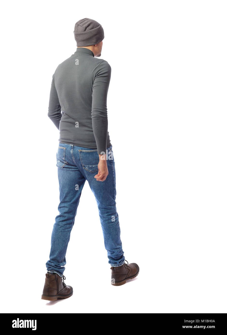 Back view of going handsome man. walking young guy . Rear view people ...