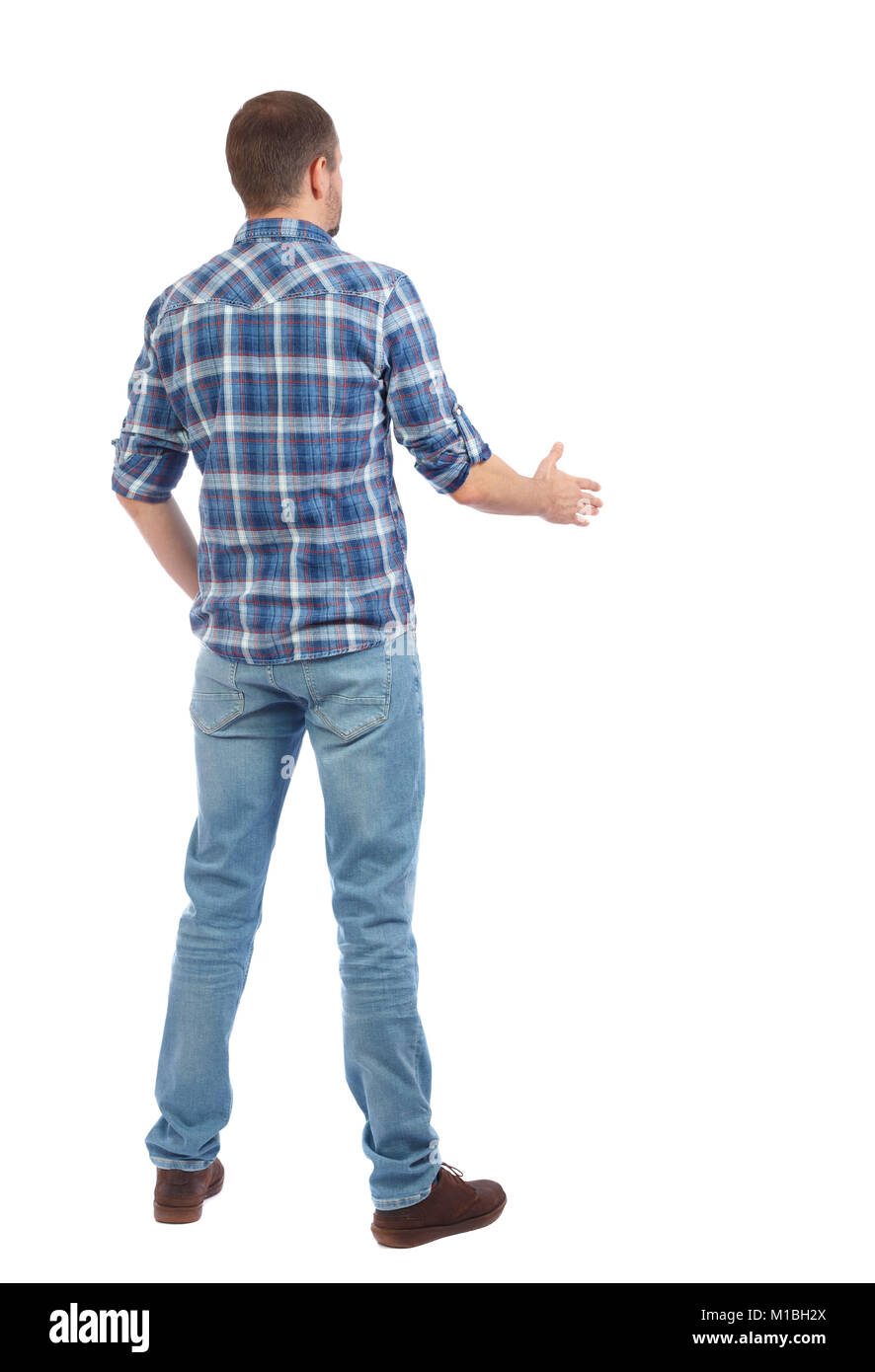 Back side view of man in shirt handshake Stock Photo - Alamy