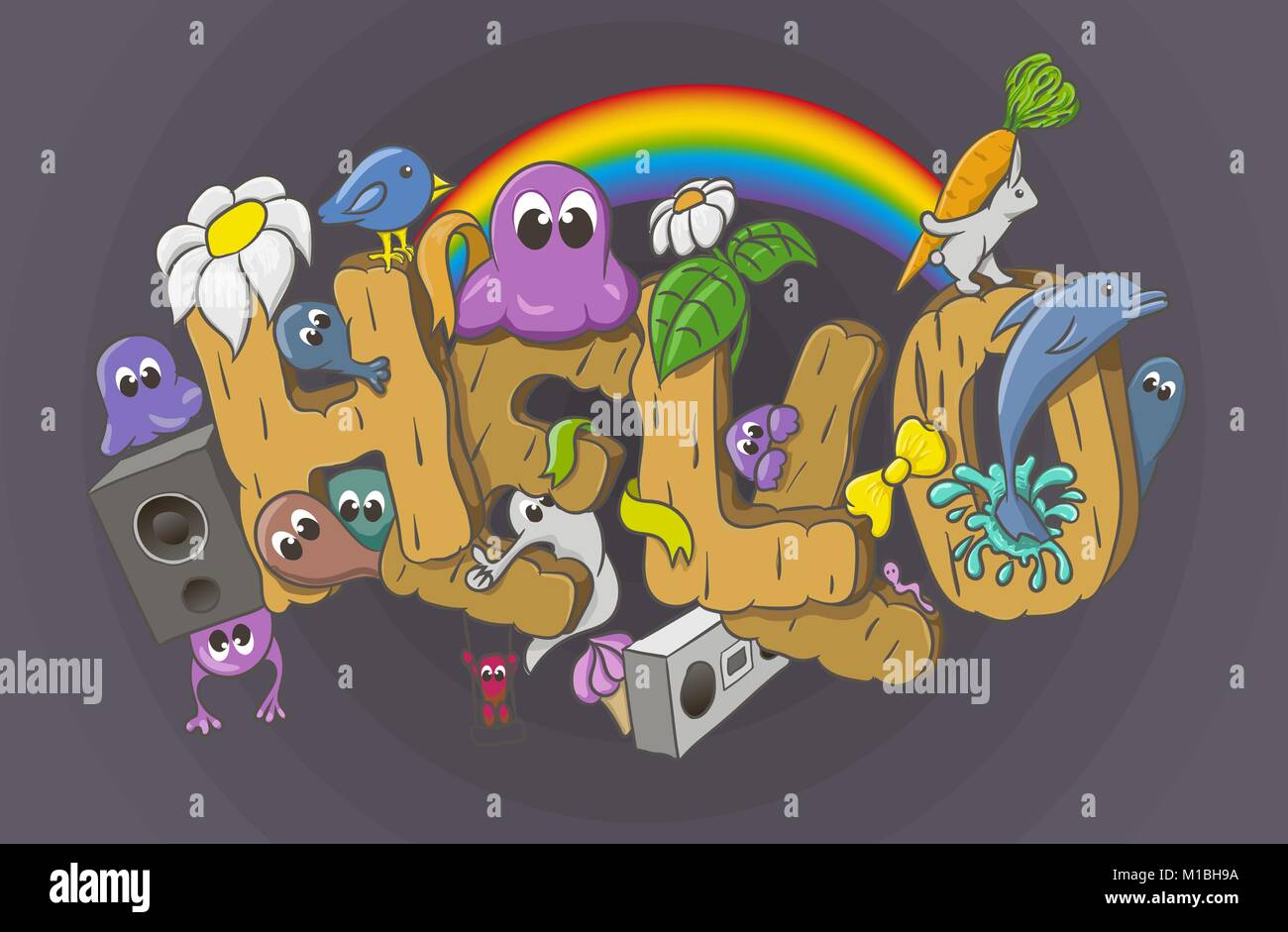 Cartoon style Hello word with cute monsters Stock Vector Image & Art ...