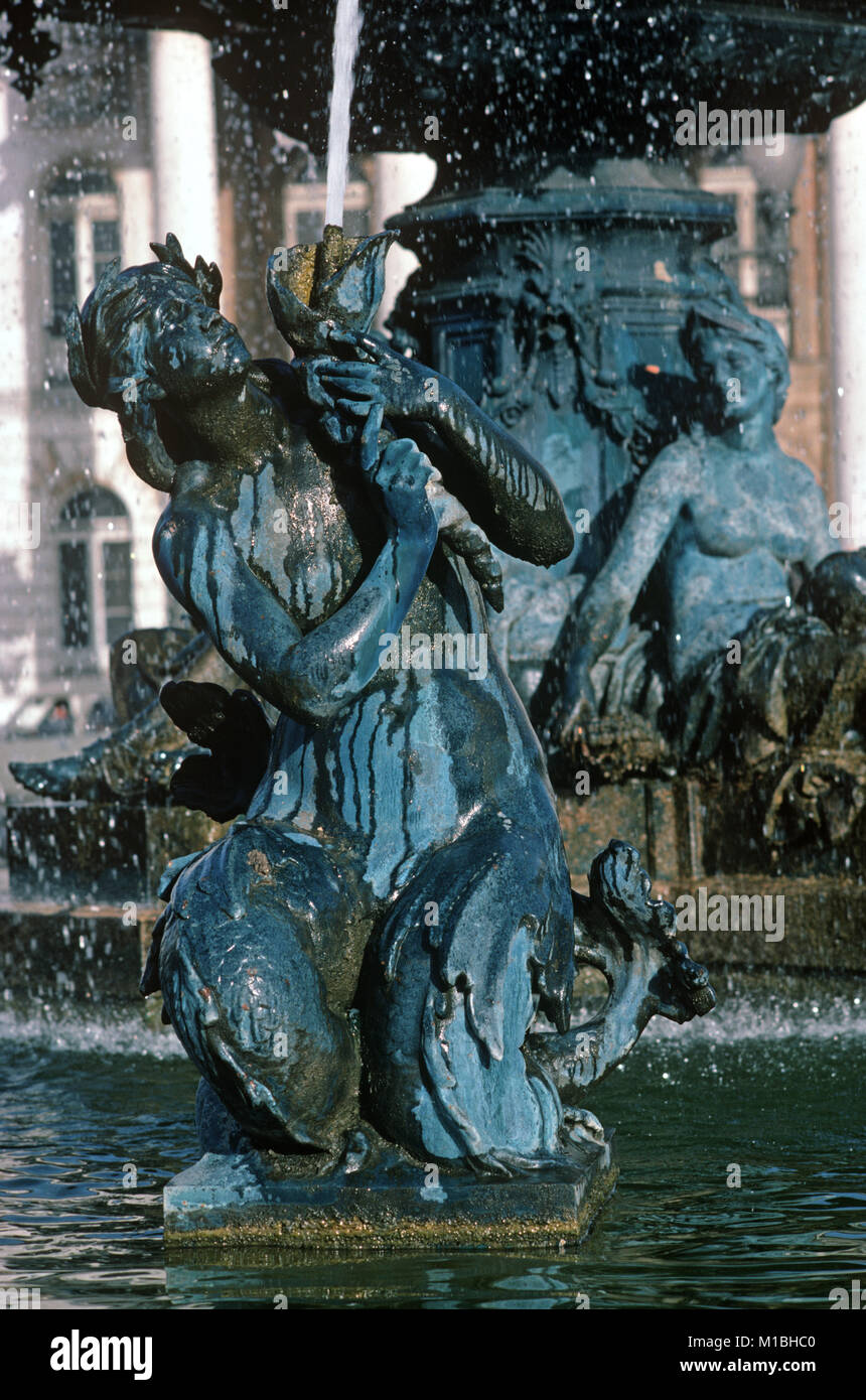 Rossio Square mermaid fountains, Lisbon, Portugal Stock Photo - Alamy