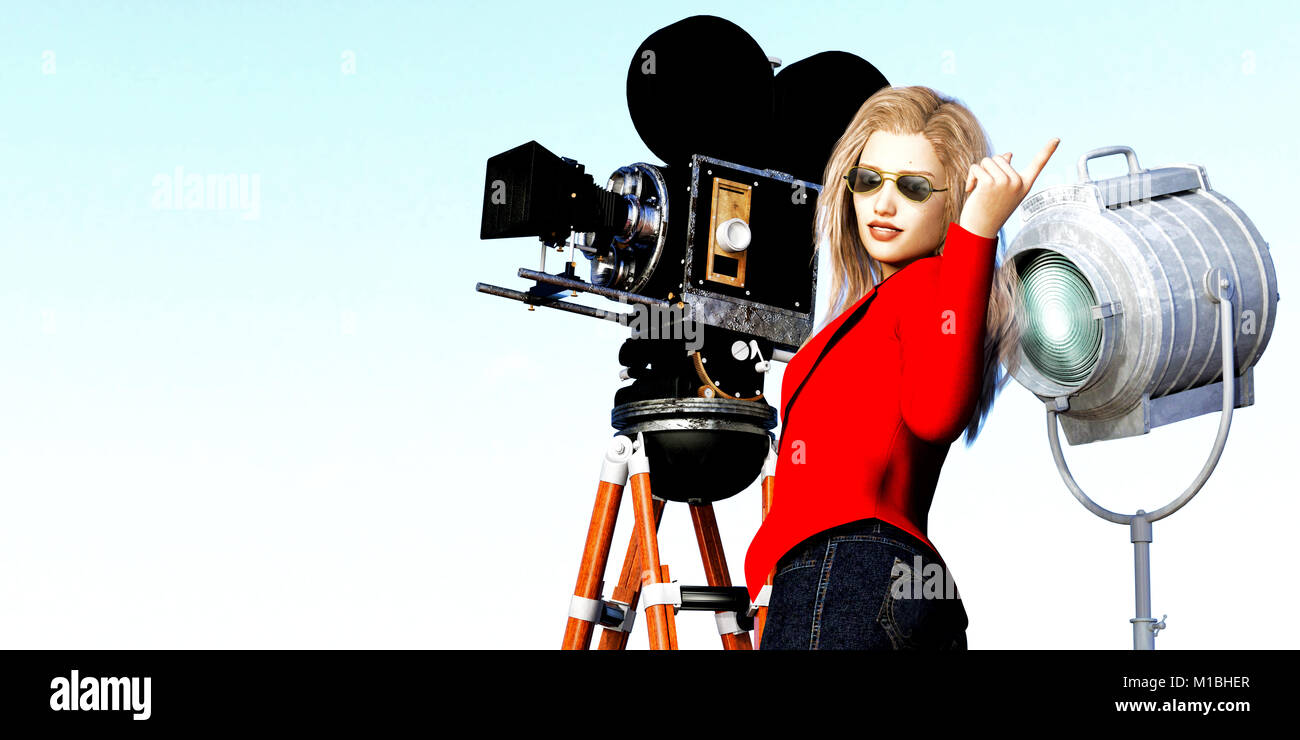 blond hair female cinema director in a movie rehearsal scene Stock ...