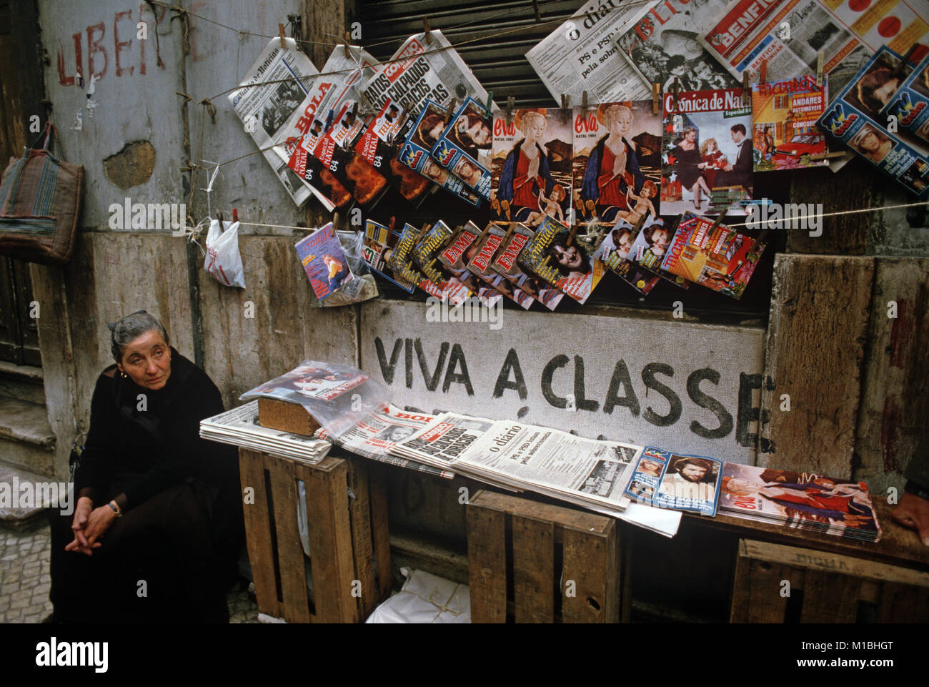 Newspaper and magazine stall in Alfama, Lisbon, Portugal Stock Photo ...
