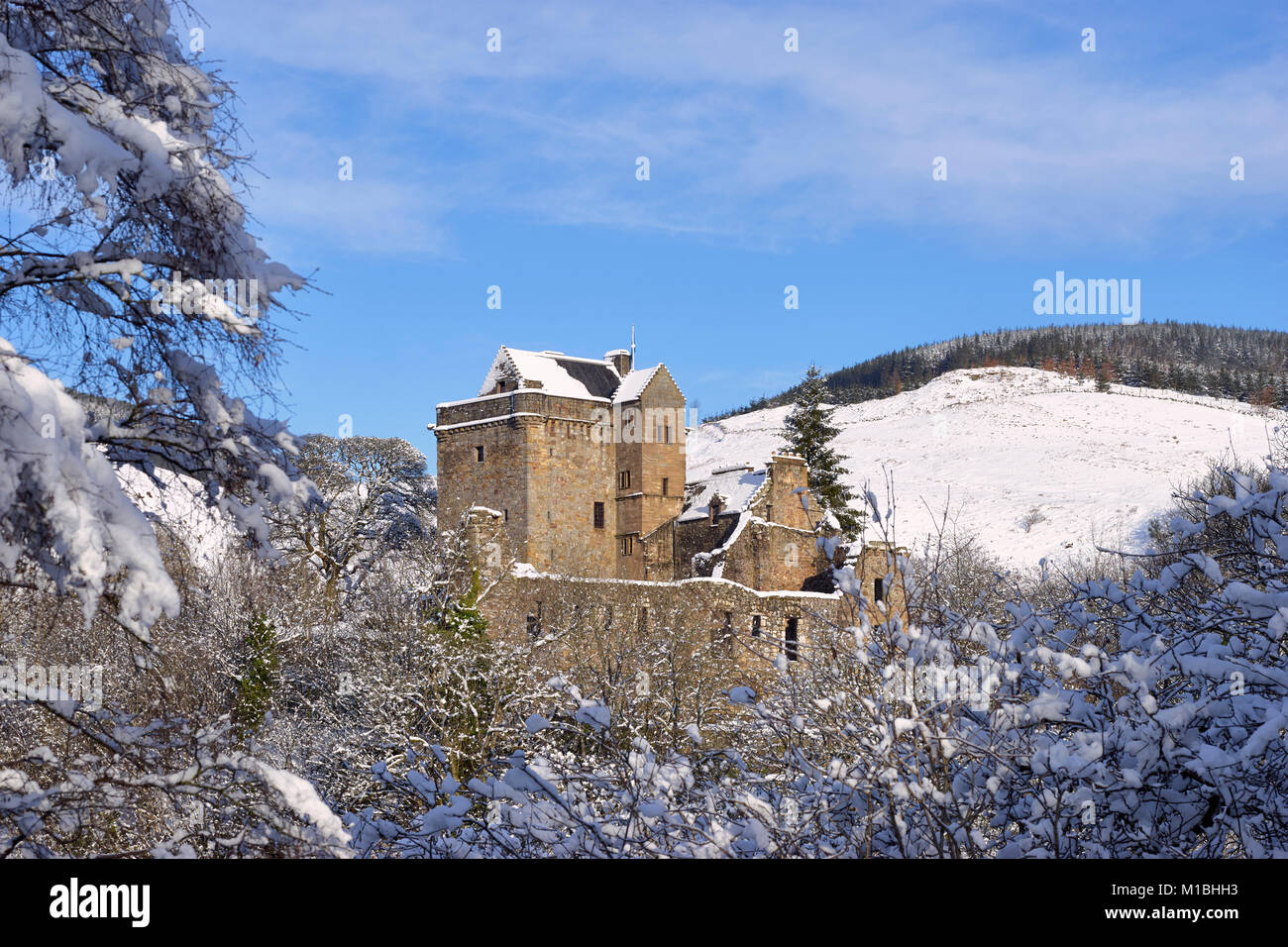 Castle Campbell, Dollar, Clackmannanshire, Scotland. In winter snow ...
