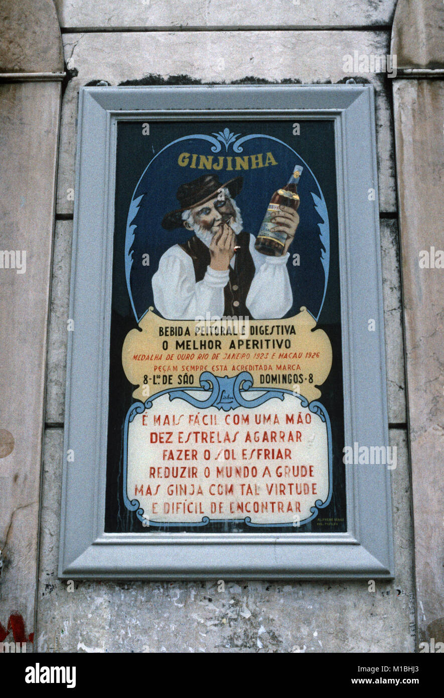 Drink with ginger advertising sign, Lisbon, Portugal Stock Photo - Alamy