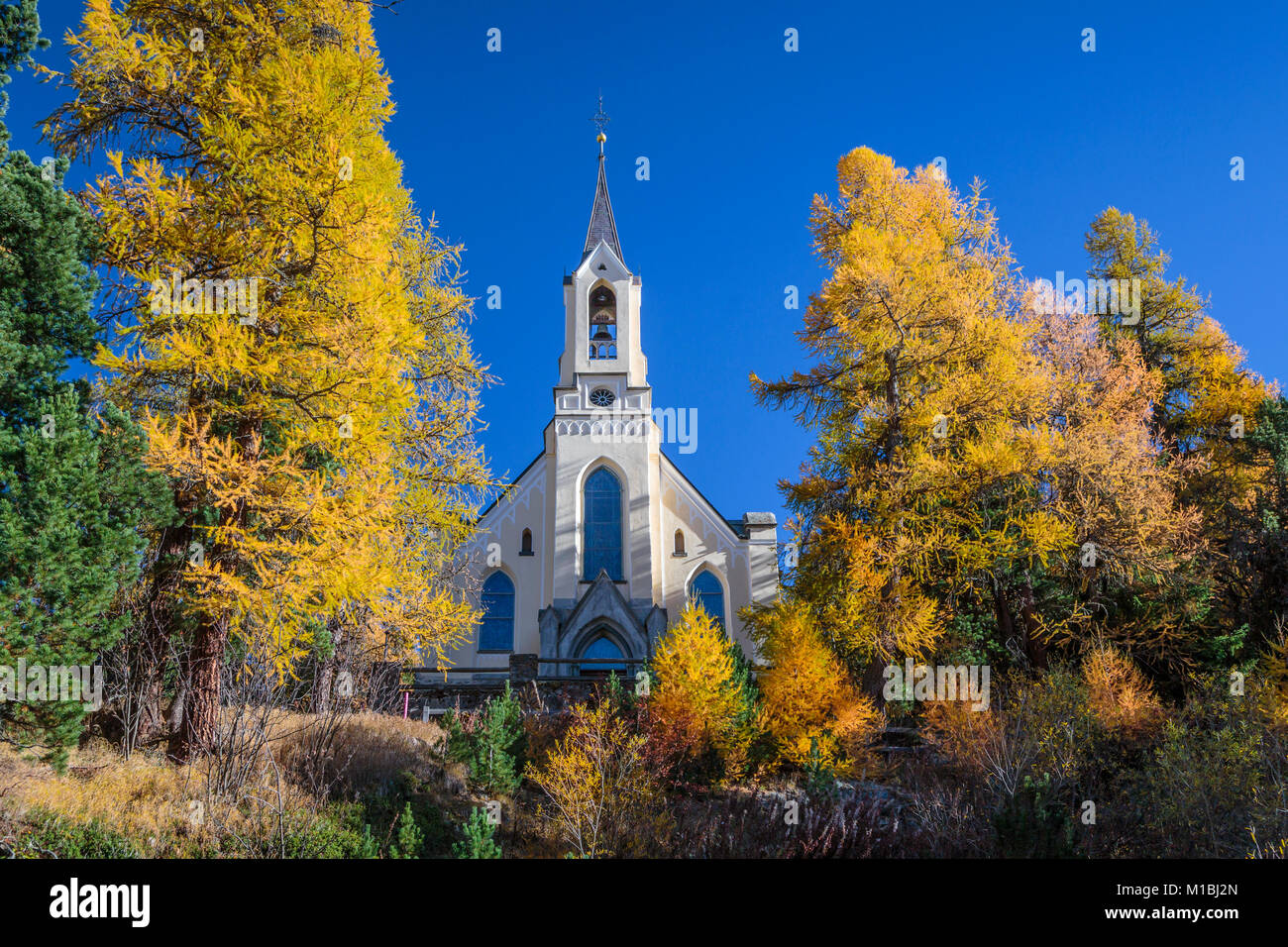 French Church and fall foliage color in the luxury resort town of St ...