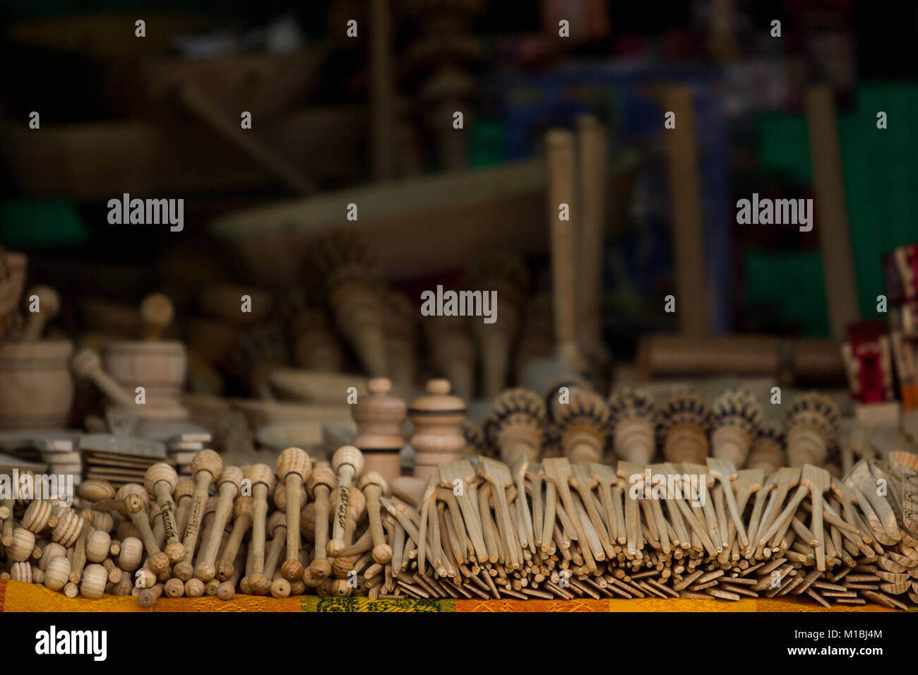 Mexican handmade wood spoons and another handmade wood items Stock ...