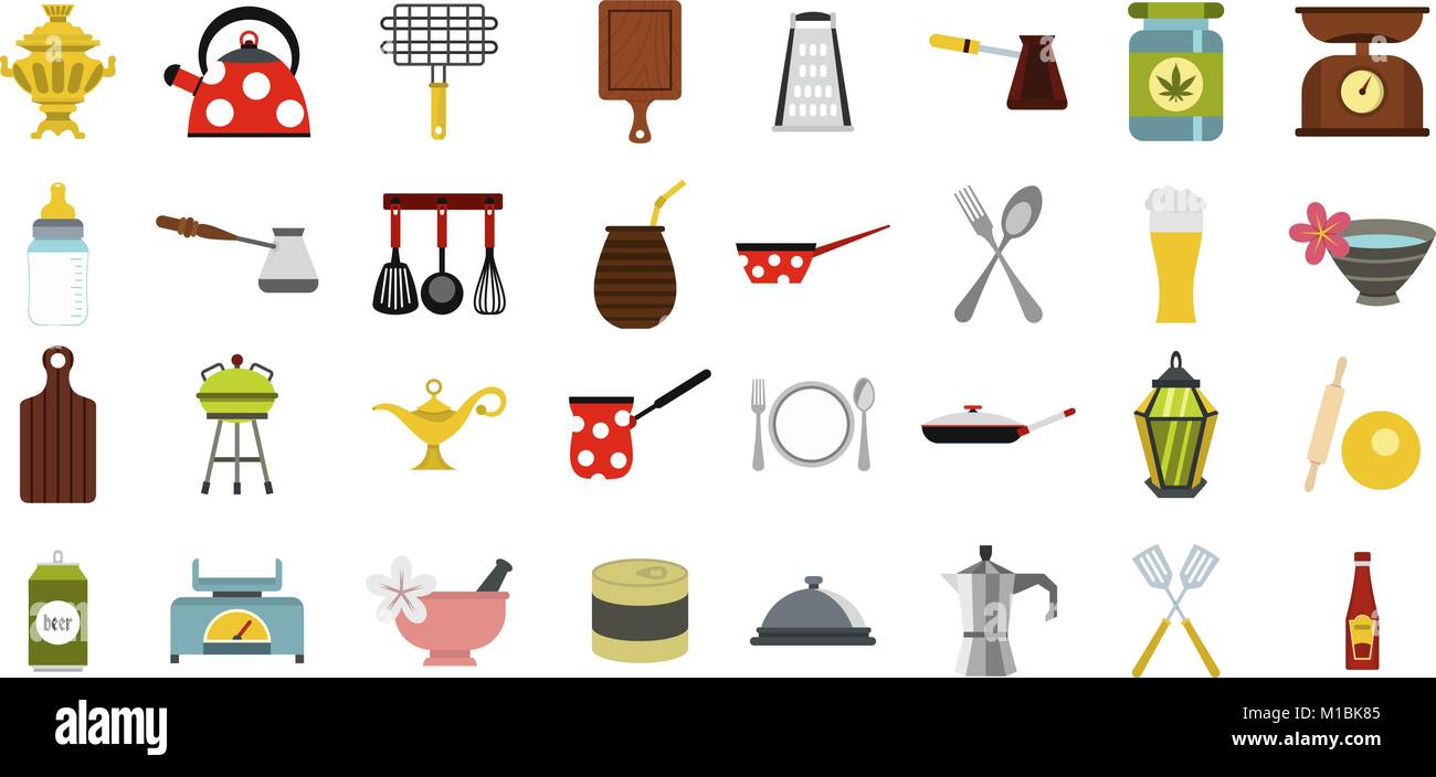 Dishes icon set, flat style Stock Vector Image & Art - Alamy