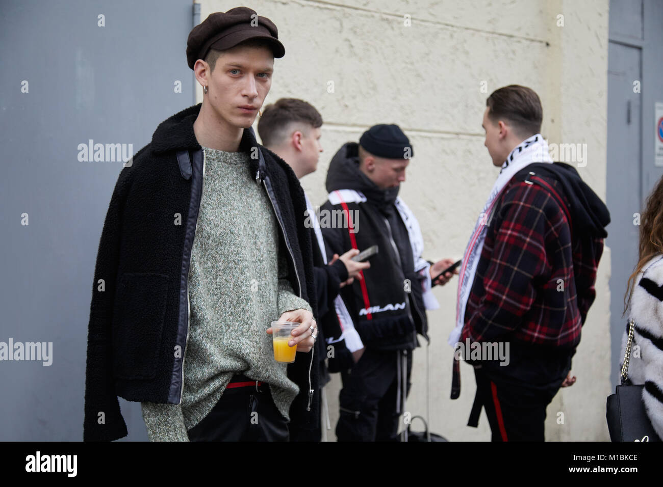 MILAN - JANUARY 15: Models after Represent fashion show, Milan Fashion ...