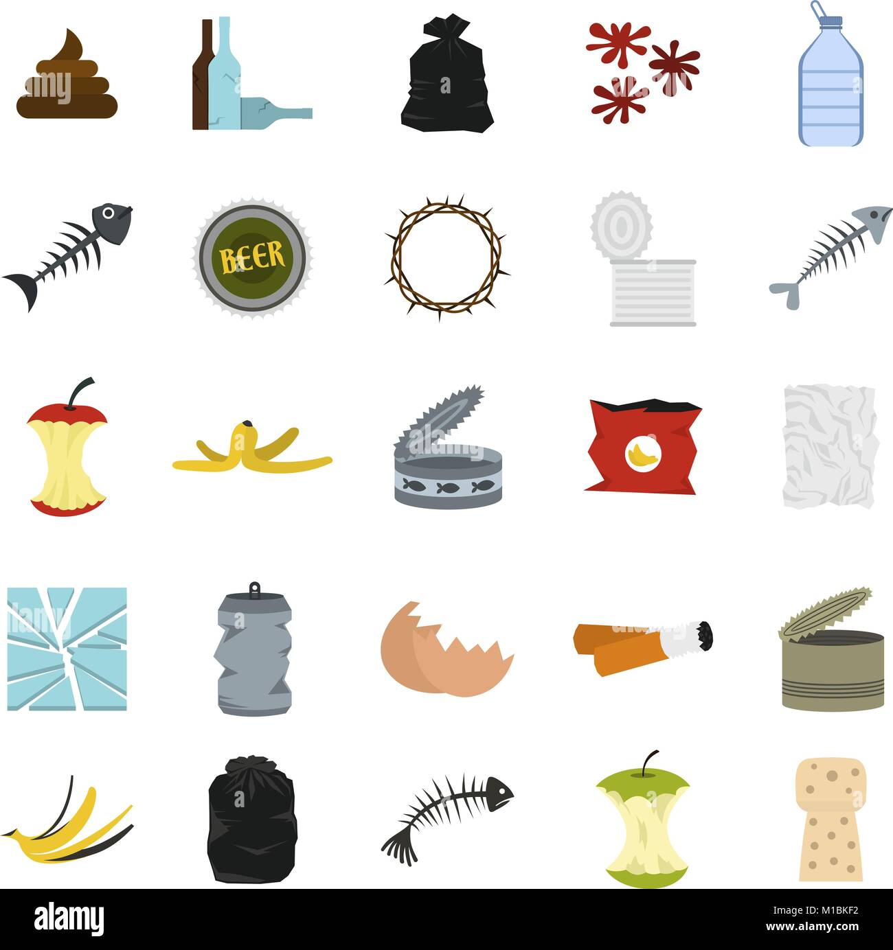 Garbage icon set, flat style Stock Vector Image & Art - Alamy