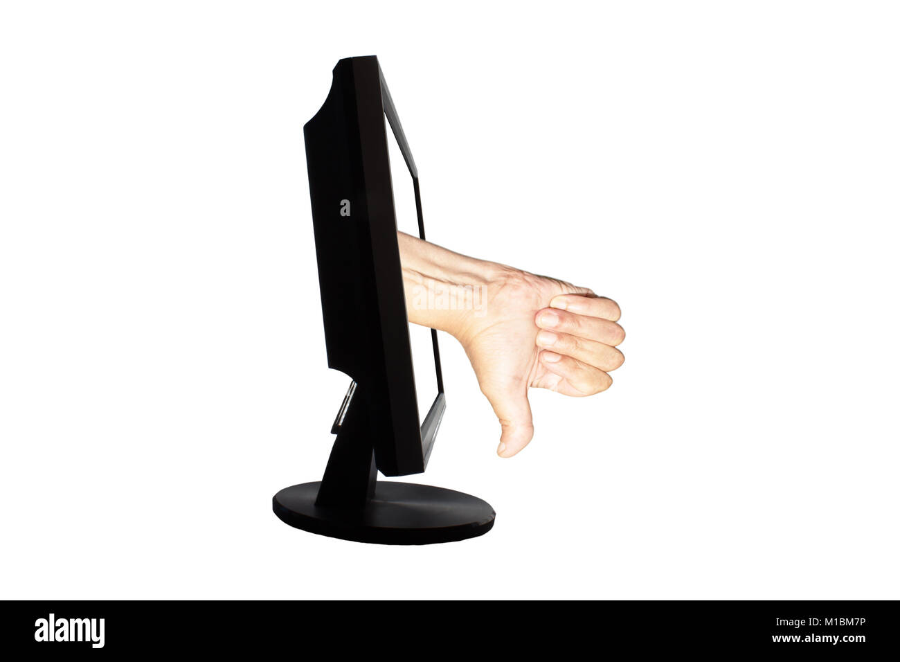 Virtual not one. One hands in display with thumb down on the white ...