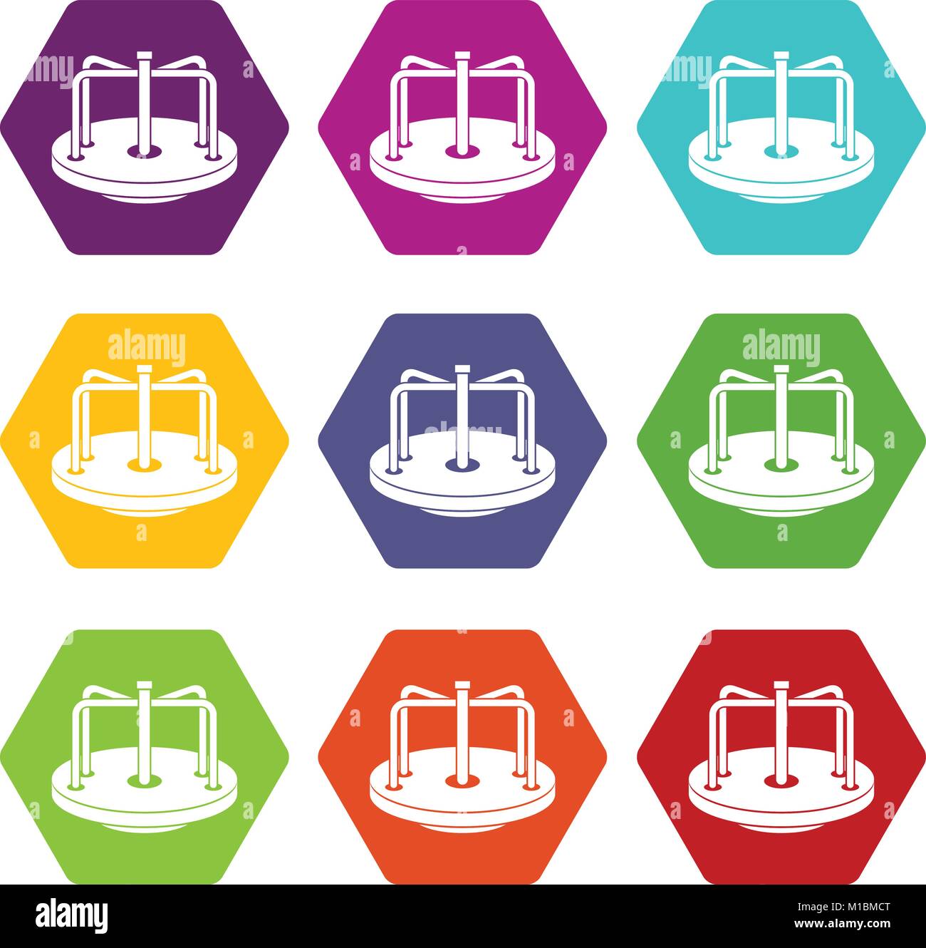 Children merry go round icon set color hexahedron Stock Vector Image ...