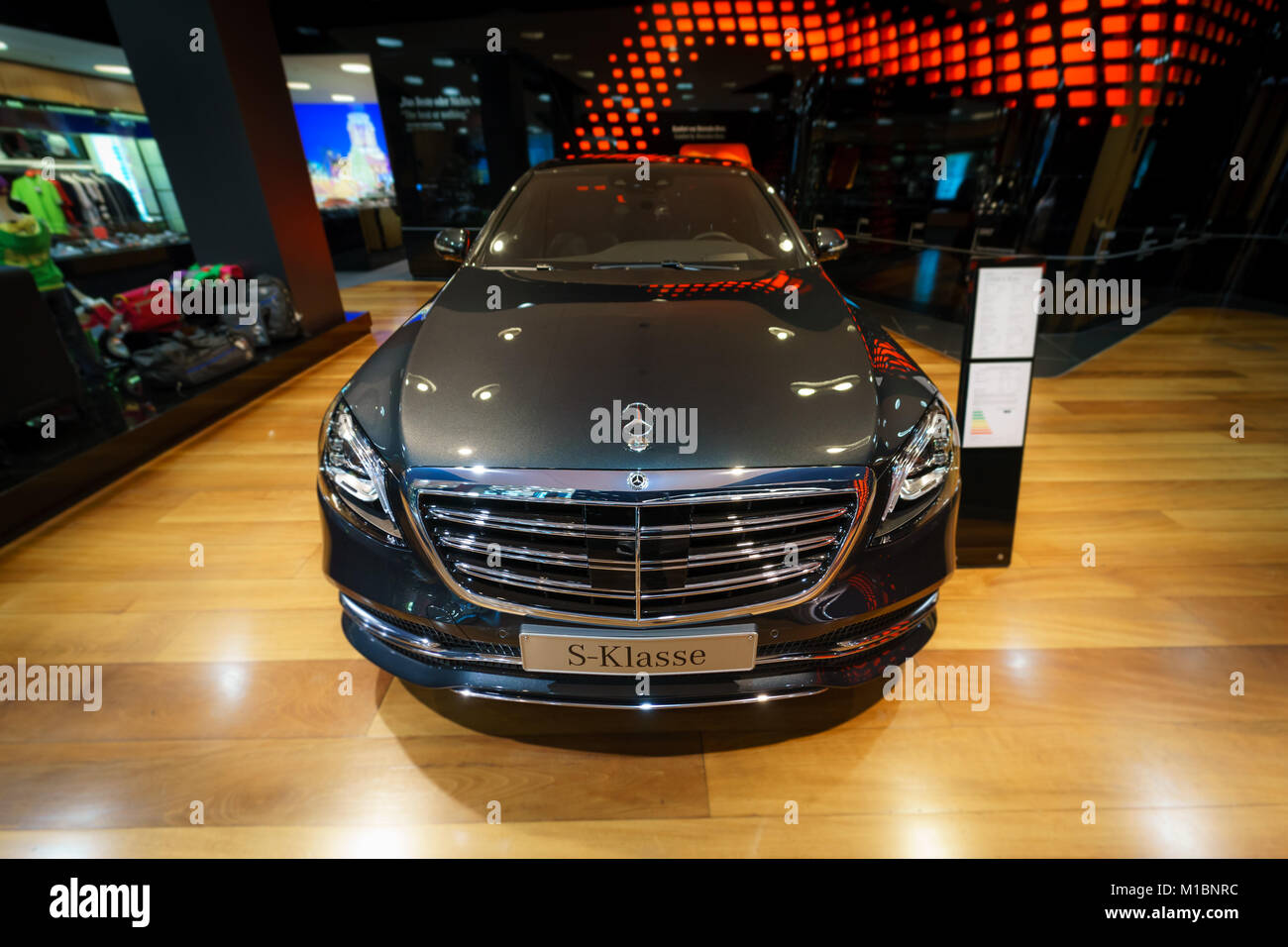 BERLIN - DECEMBER 21, 2017: Showroom. Full-size luxury car Mercedes ...